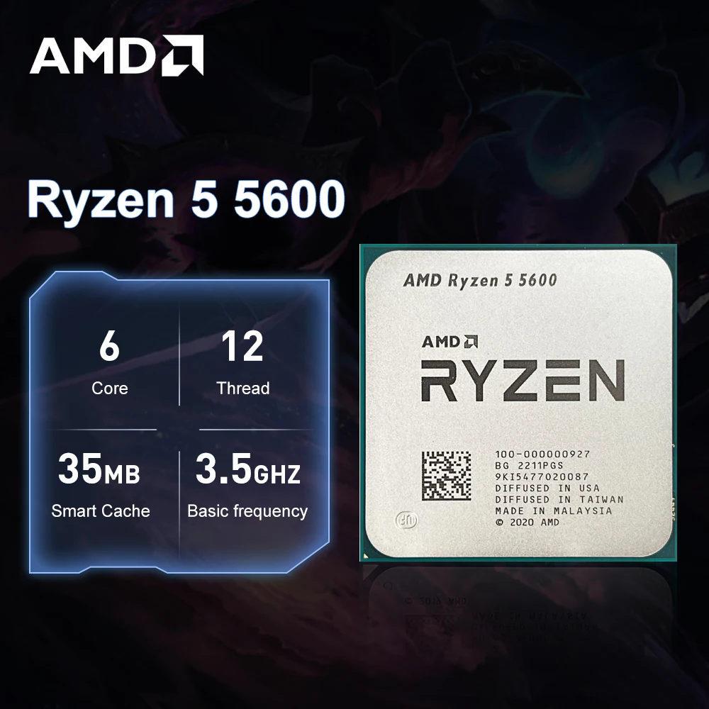 AMD-New-Ryzen-5-5600-R5-5600-CPU-Gaming-Processor-Socket-AM4-6-Core-12 ...