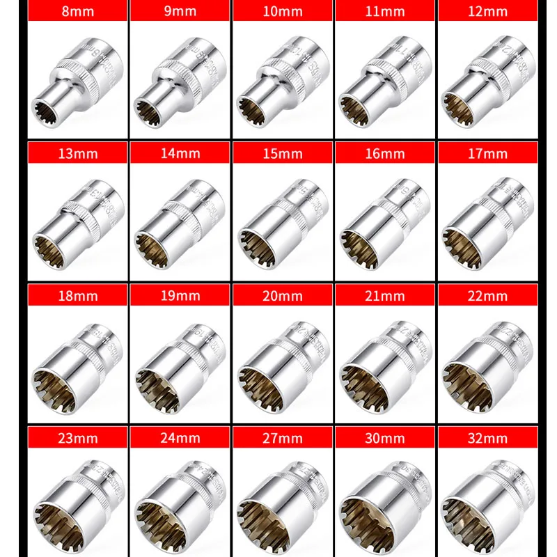 12 Teeth Shape Universal Socket Head Anti-rust Mirror 3/8 inch Drive ...