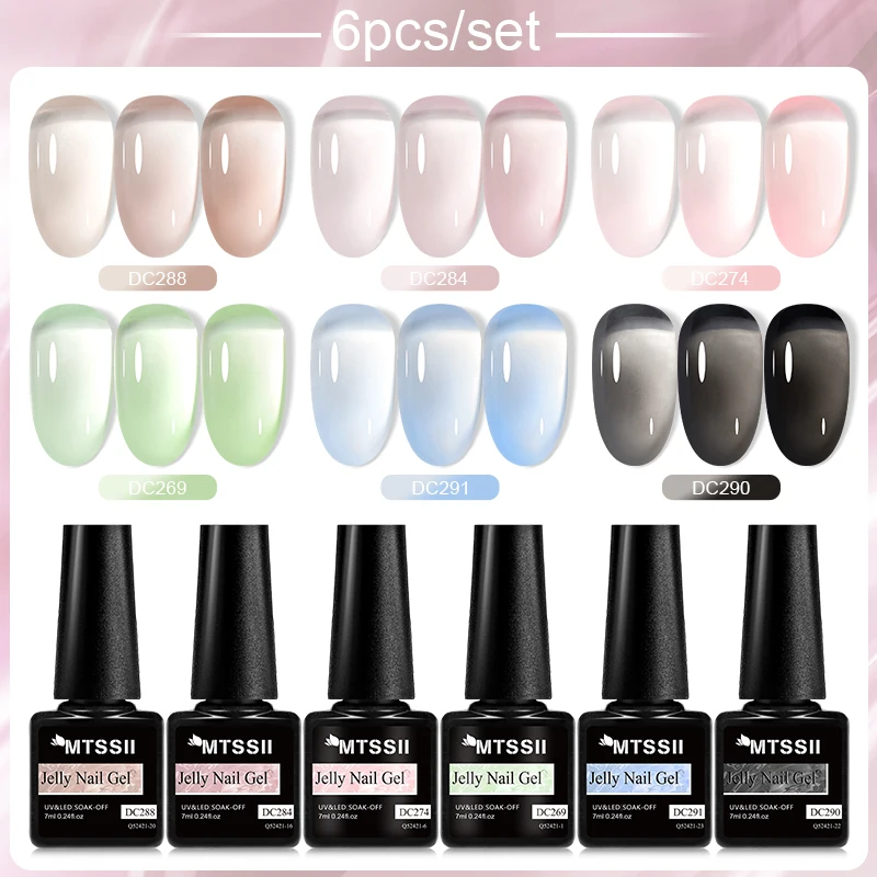 2-6Pcs-Jelly-Gel-Nail-Polish-Set-Black-Crystal-Translucent-Dull-Color ...