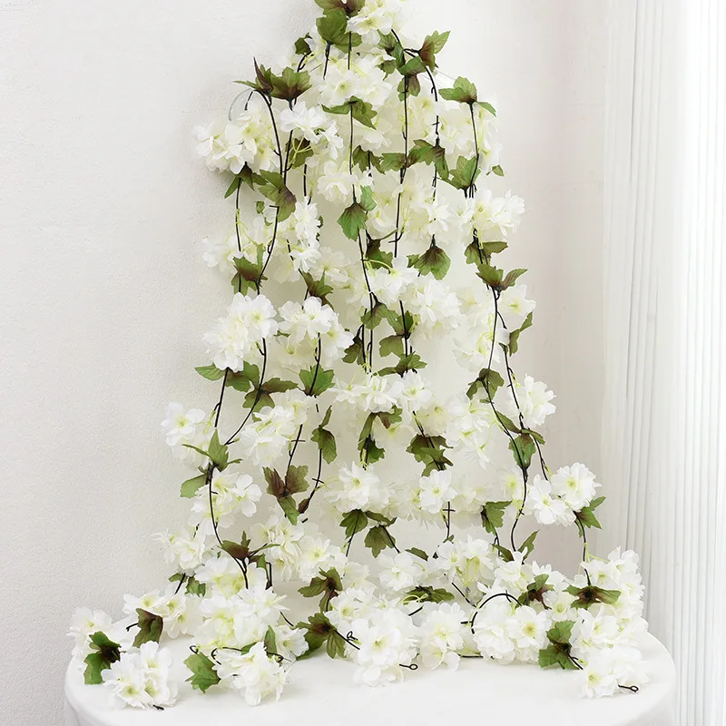 230cm Pink White Cherry Blossom Silk Artificial Vine Sakura Hanging ...