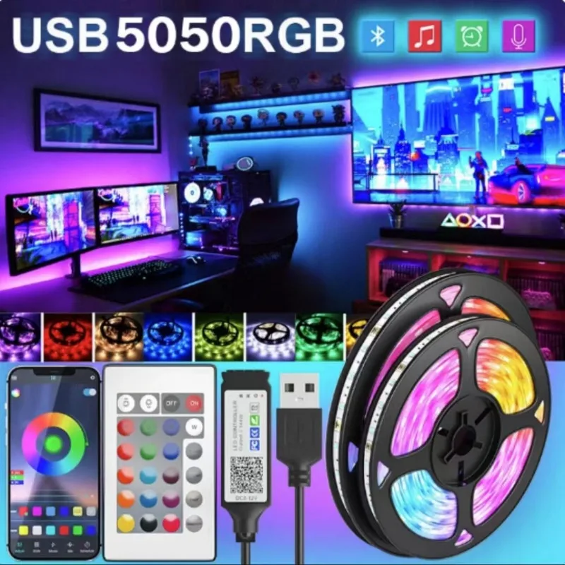 5M-5V-USB-LED-Strip-Light-5050-RGB-LED-Lights-Bluetooth-TV-Backlight ...