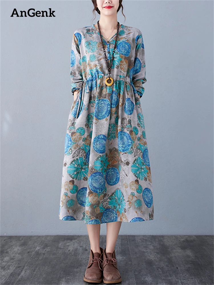 Vestido-largo-con-estampado-Vintage-para-mujer-ropa-de-lino-y-algod-n-informal-elegante ...