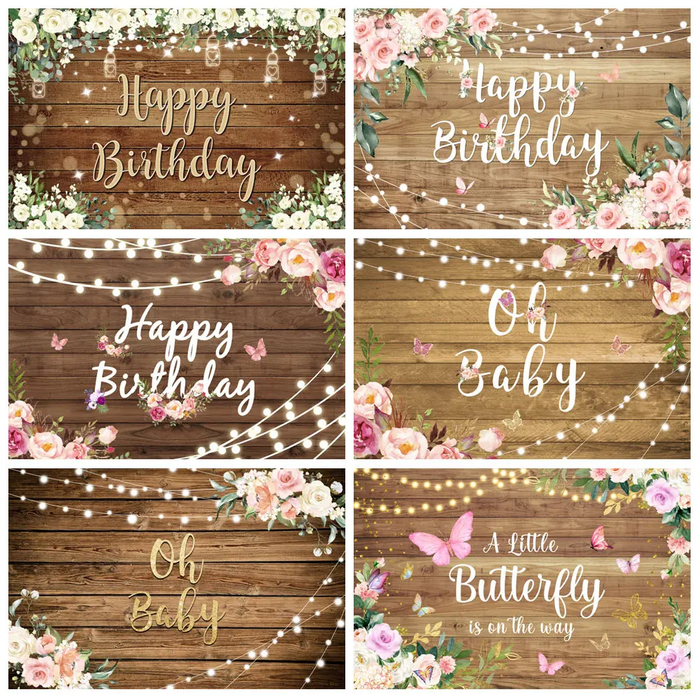 Wooden-Flower-Happy-Birthday-Backdrop-Rustic-Wood-Board-Floral-Newborn ...