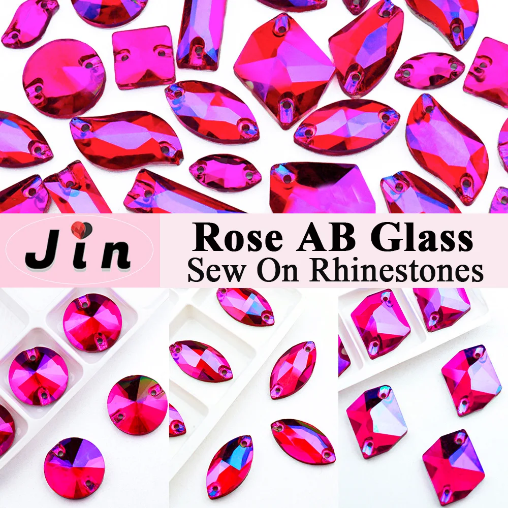 Jin Mix Size Glass AB Sew On Rhinestones Crystals Sewing Rose FlatBack ...