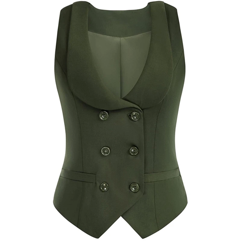 Green Double Breasted Vest | Womens Office Green Vest | Business Wear ...