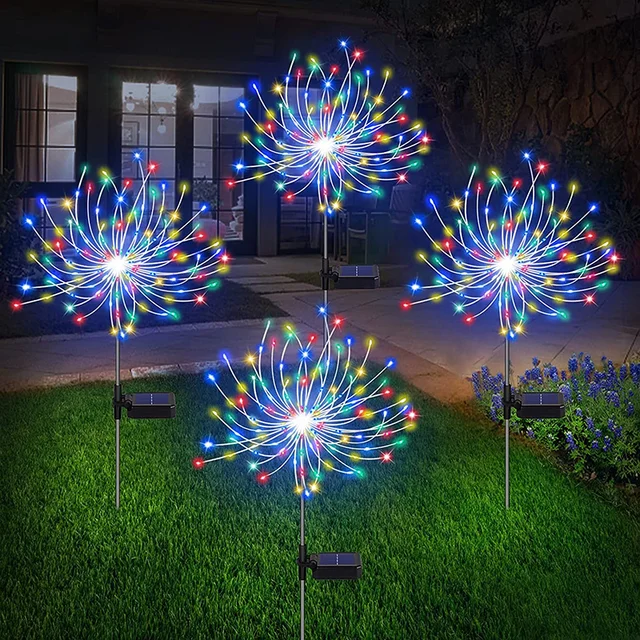 1/2/4Pcs Solar LED Firework Fairy Light Outdoor Garden Decoration Lawn ...