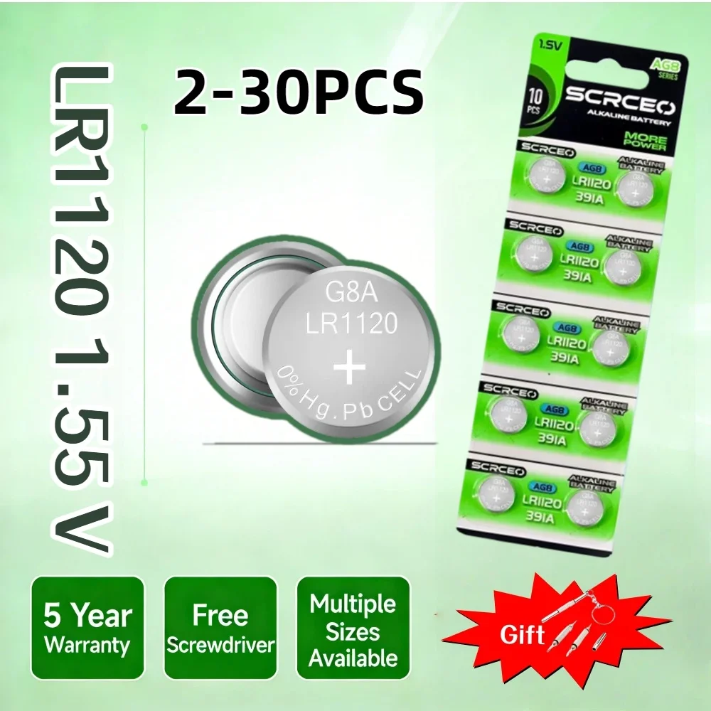 2-30PCS 1.55V AG8 42mAh Button Batteries LR1120 391 SR1120 R1120W CX191 ...