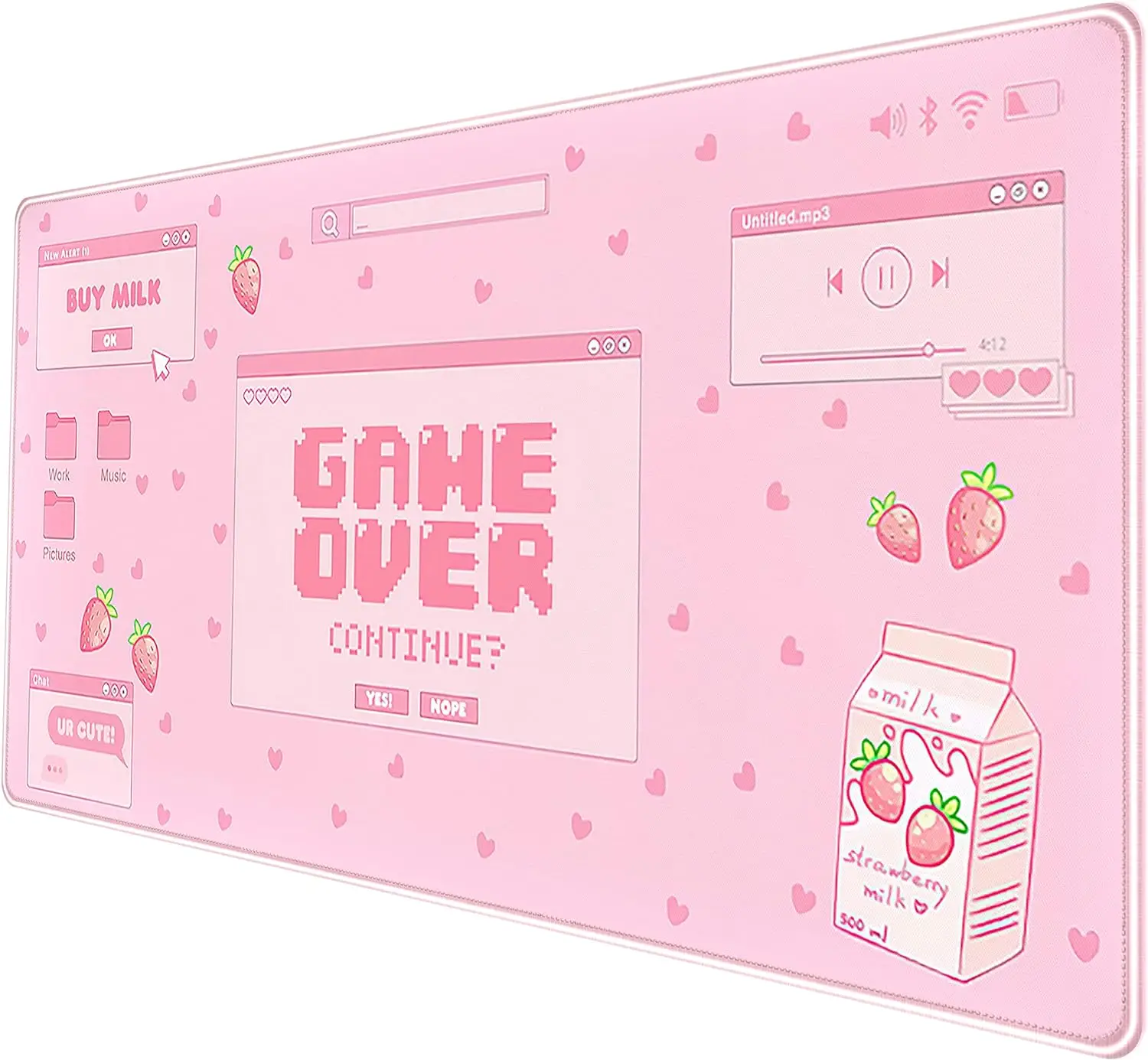 Pink-Cute-Kawaii-Gaming-Desk-Pad-XL-Strawberry-Milk-Mousepad-Large ...