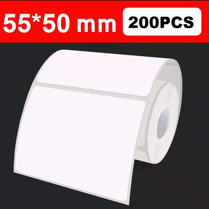 200pcs/Roll Self Adhesive Thermal Paper Sticker Labels 55X50mm White ...