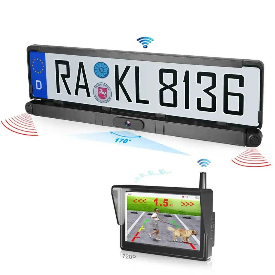 Car-Reversing-Aid-5-inch-Solar-Digital-Wireless-European-license-rear ...