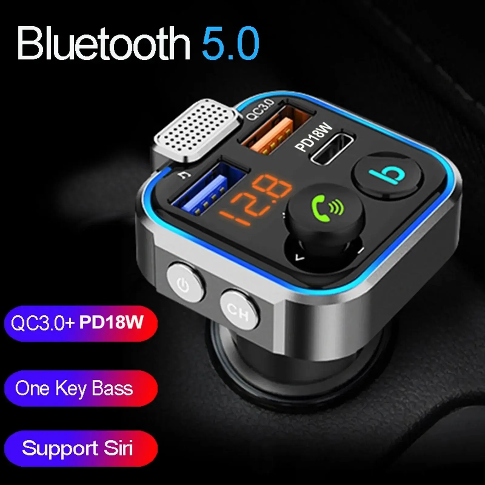 Car-Hands-free-Bluetooth-5-0-FM-Transmitter-Car-Kit-MP3-Modulator ...