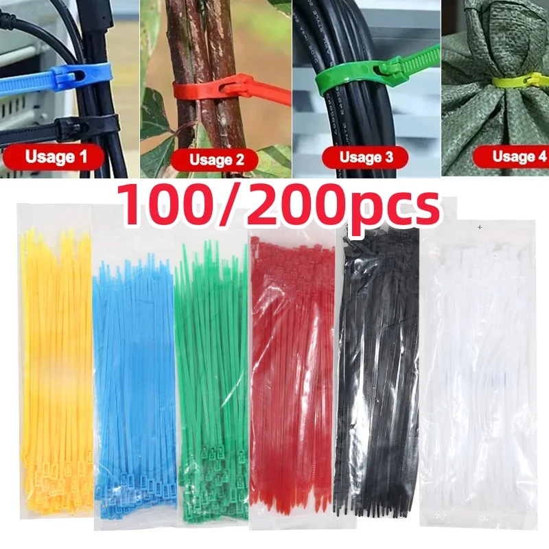 100/200PCS Reusable Cable Ties Cable Lock Loop Nylon Ties Removable ...