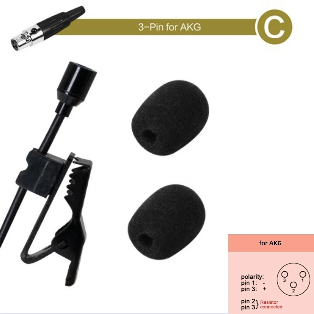 Omnidirectional Lavalier Lapel Clip Mic 3-Pin Plug For AKG Wireless ...