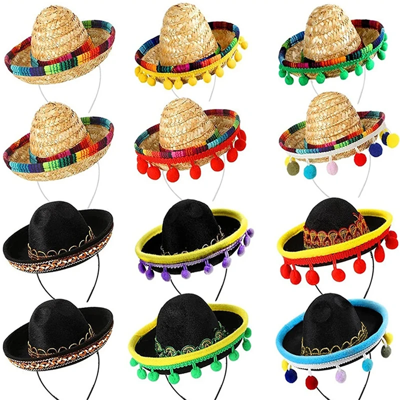 Mini Sombrero mejicano pequeño con aros para el pelo, diademas, tocado ...