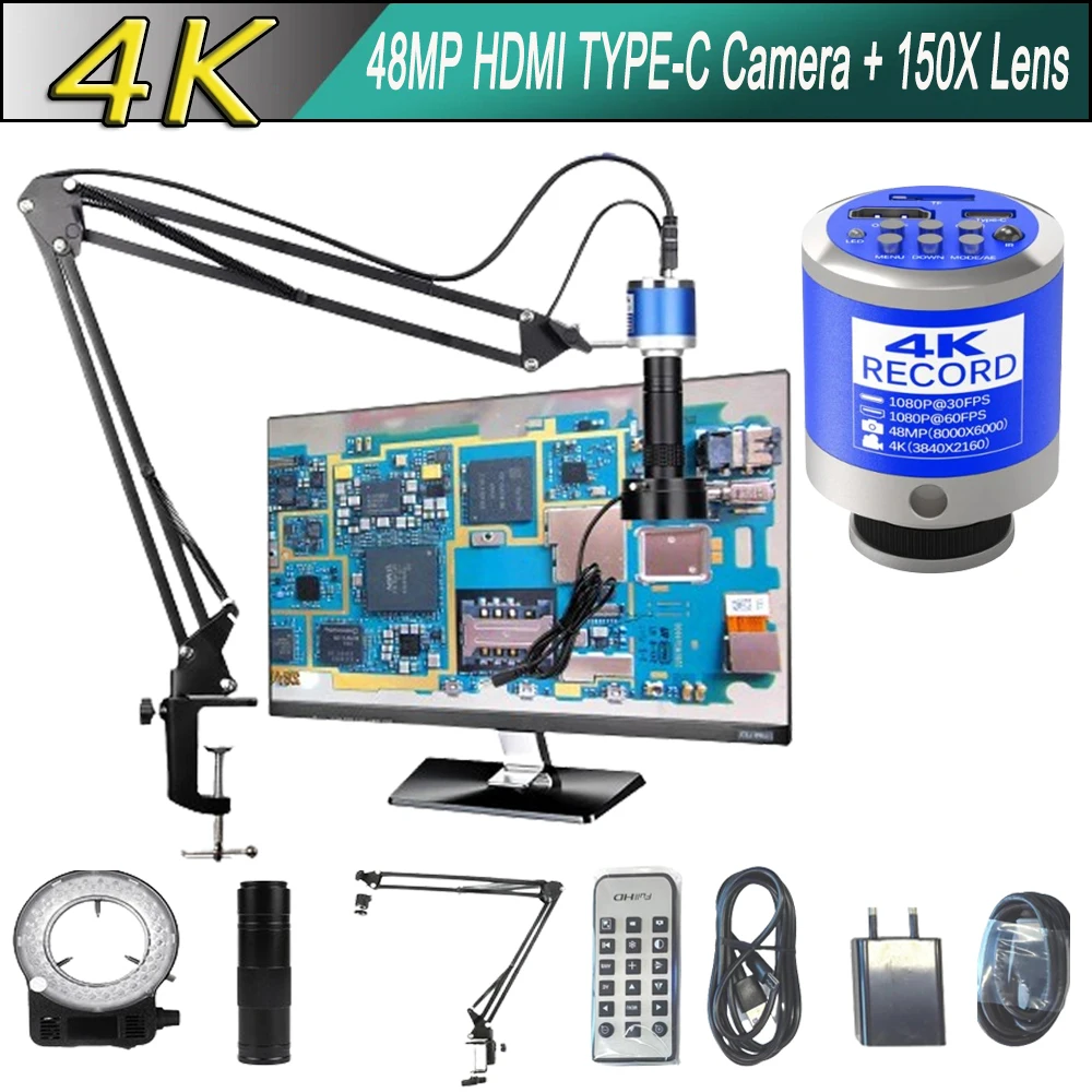 Microsc-pio-de-v-deo-industrial-com-luz-LED-microsc-pio-4K-HDMI-C-Mount ...