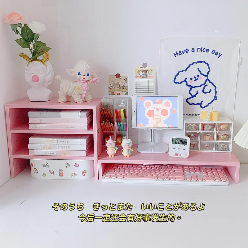 Pink-Desktop-Storage-Rack-Girls-Ins-Girl-Heart-Desk-Shelves-Office ...