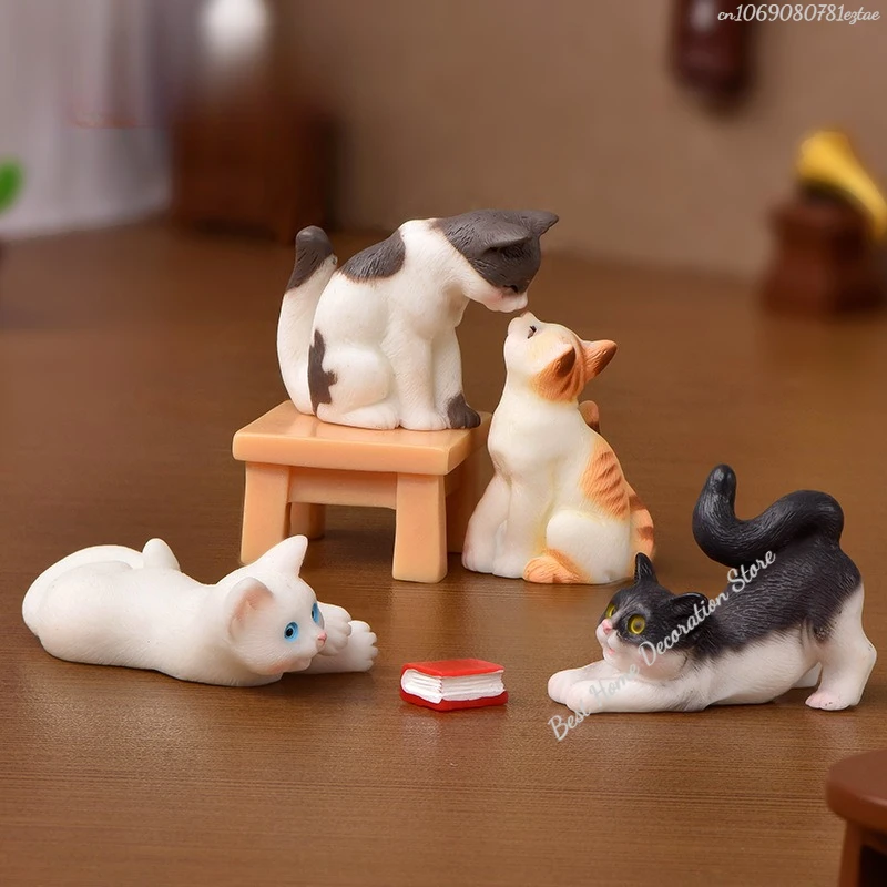Mini Real-looking Great Cute Cat Figurines Display Toy Plastic Cat ...