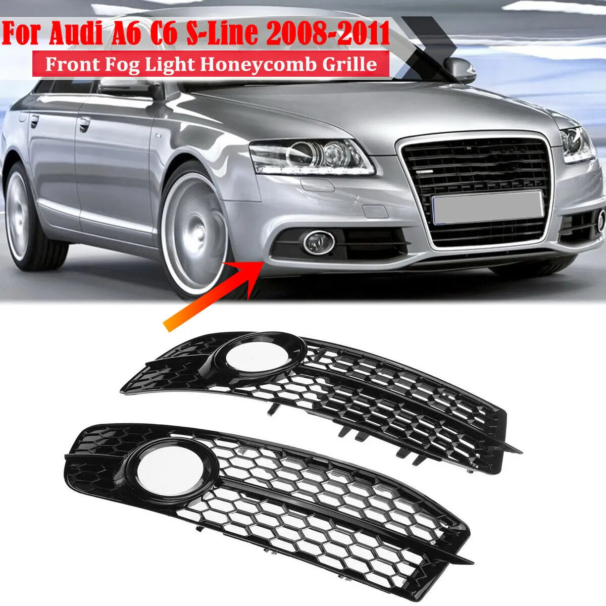 1 Pair Car Front Bumper Fog Light Grille Cover For Audi A6 C6 S Line 2008 2011 4F0807681Q01C Honeycomb Hex Fog Lamp Grill AliExpress