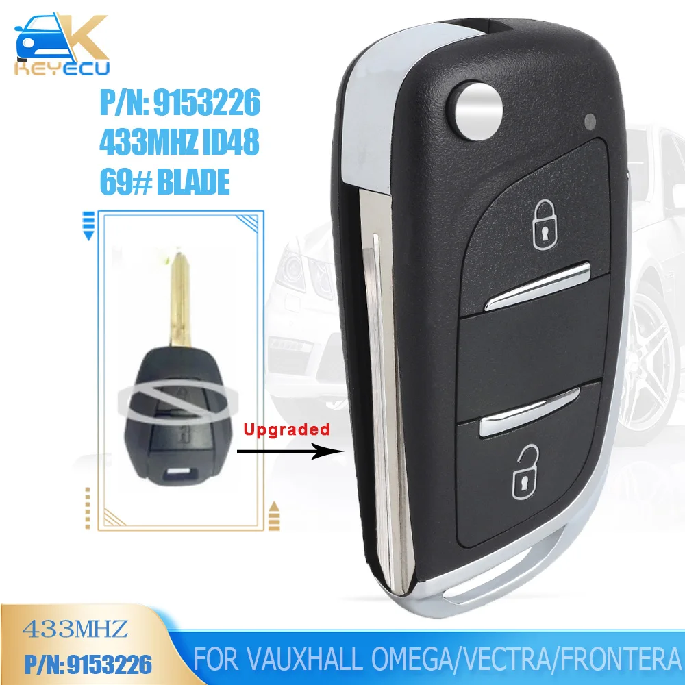 KEYECU-Upgraded-Flip-Remote-Key-Fob-2-Button-433MHz-ID48-for-Vauxhall ...