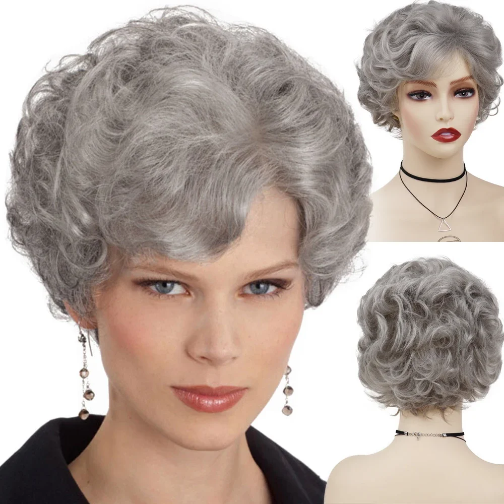 Old-Lady-Synthetic-Granny-Wigs-for-Women-Silver-Gray-Wig-with-Bangs ...