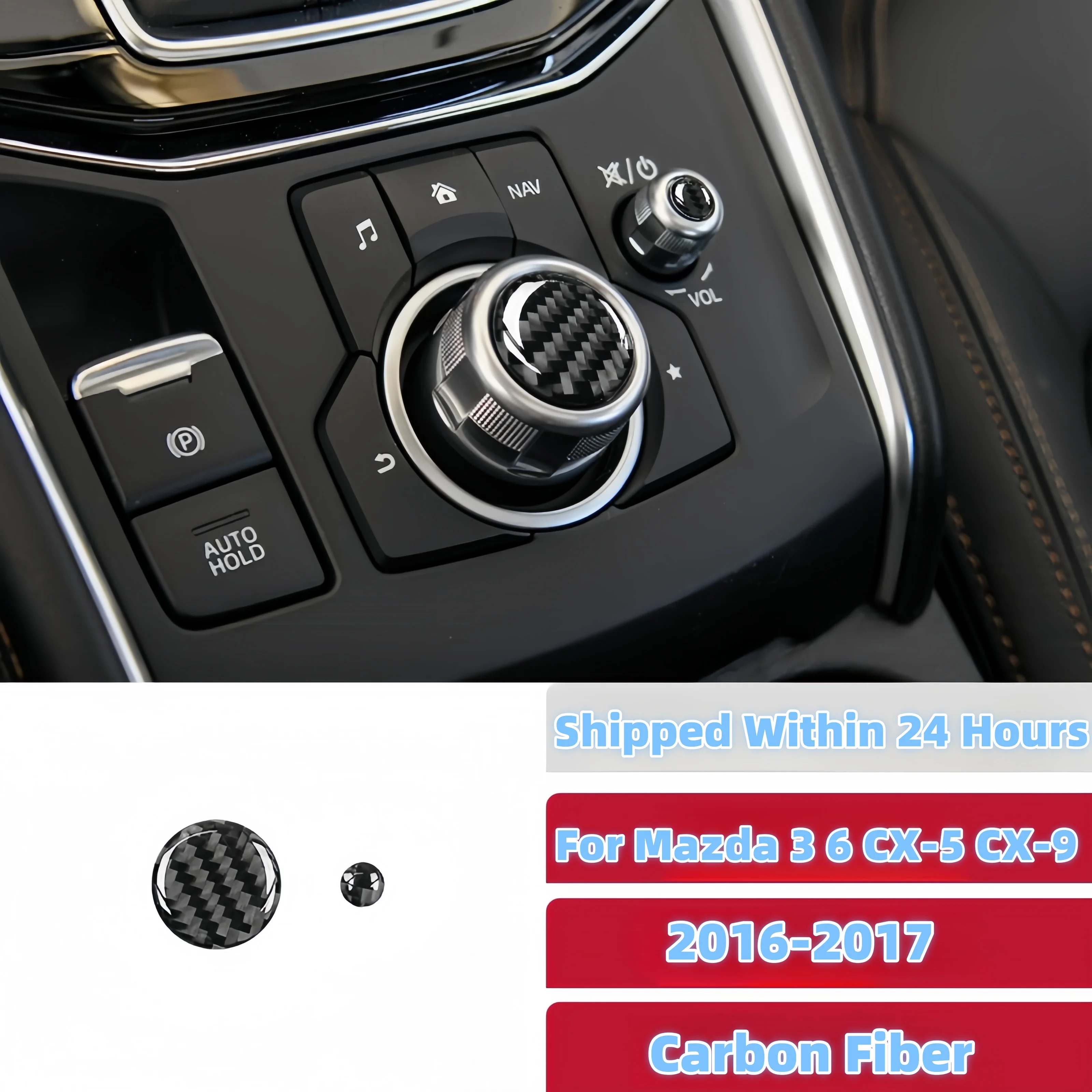 For Mazda 3 6 CX-5 CX-9 2016 2017 Auto Carbon Fiber Center Console ...