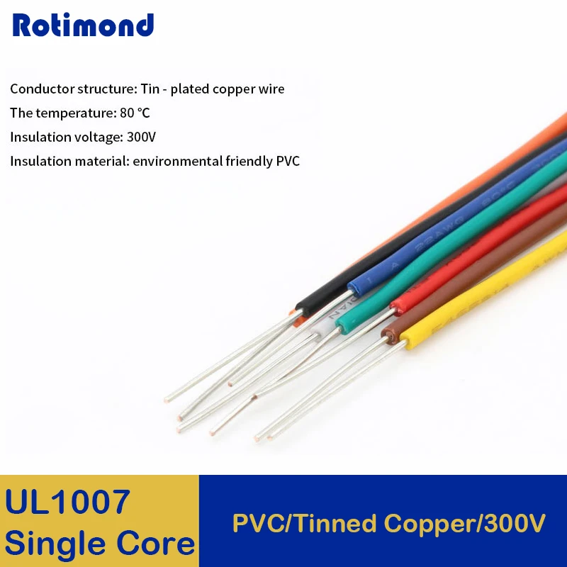 5/10/20M UL1007 PVC Tinned Copper Single Core Wire 14/16/18/20/22/24/26 AWG Cable Line DIY PCB ...