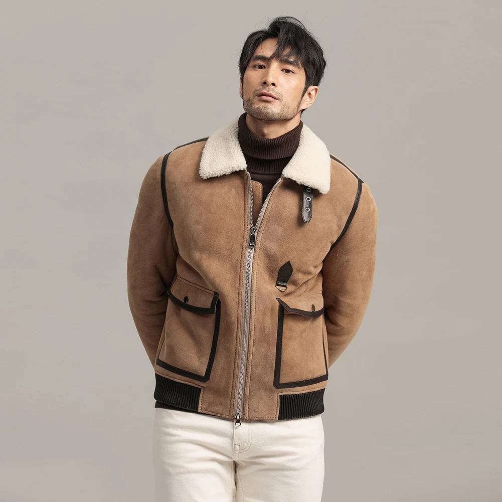 Denny&Dora Men's Shearling Jacket Spain Imported Sheepskin Shearling ...
