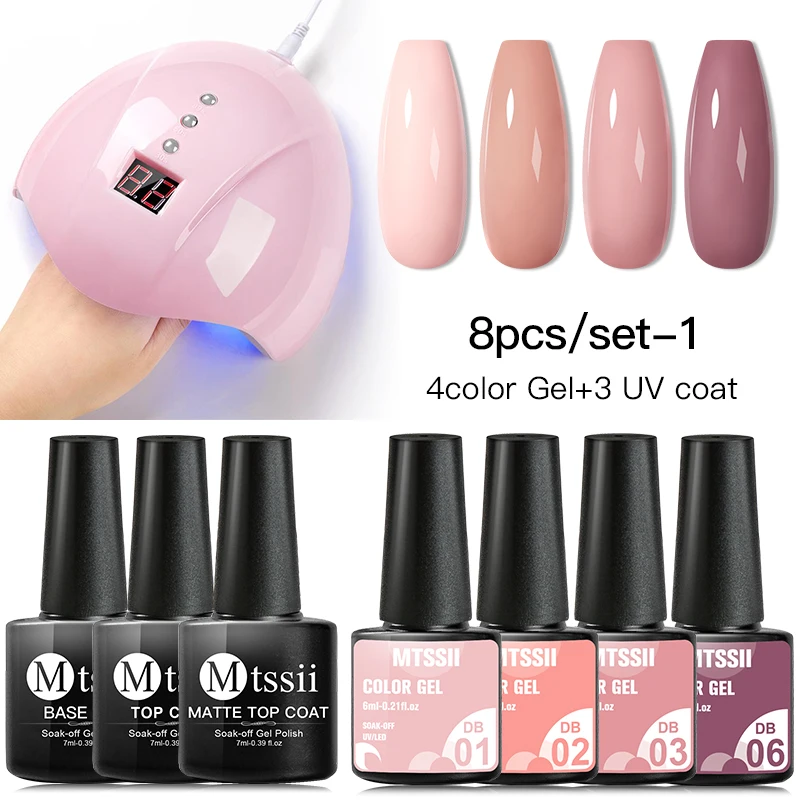Mtssii 8/10pcs Gel Nail Polish Set Color Gel With 36w Lamp Set Glitter Hybrid Varnish Base Top ...