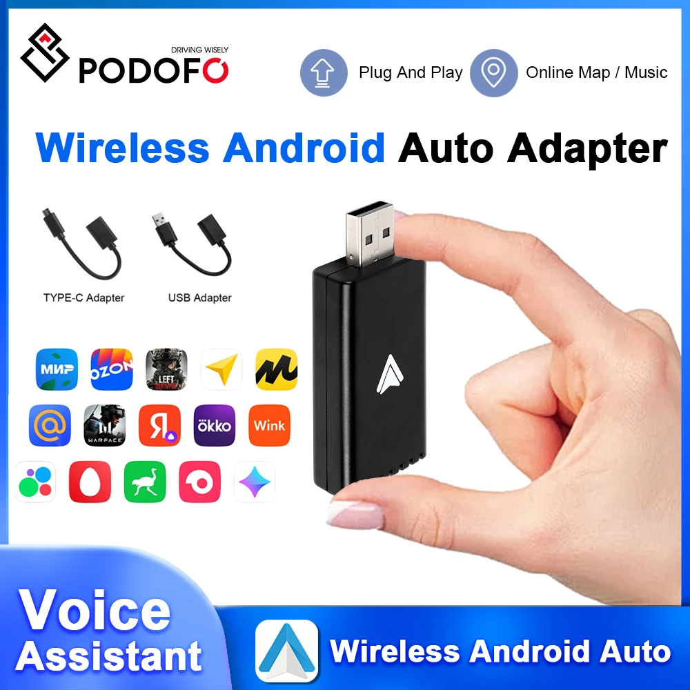 Podofo-Wired-To-Wireless-Android-Auto-Box-Plug-And-Play-Wireless ...