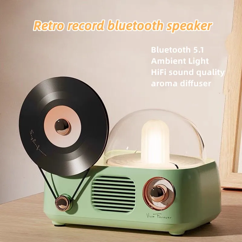 레트로 비닐 블루투스 스피커 하이파이 스테레오 서브우퍼 클래식 음악 플레이어 아로마 디퓨저 앰비언트 라이트 선물