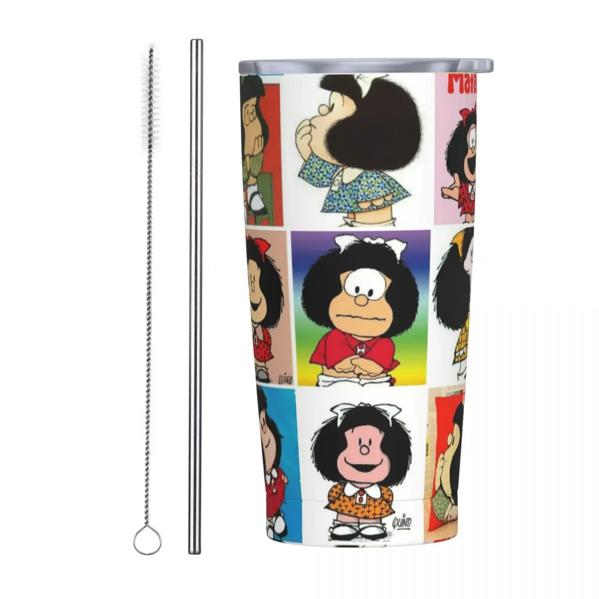 Vaso aislado Kawaii Mafalda con tapa, tazas de café al vacío de dibujos ...