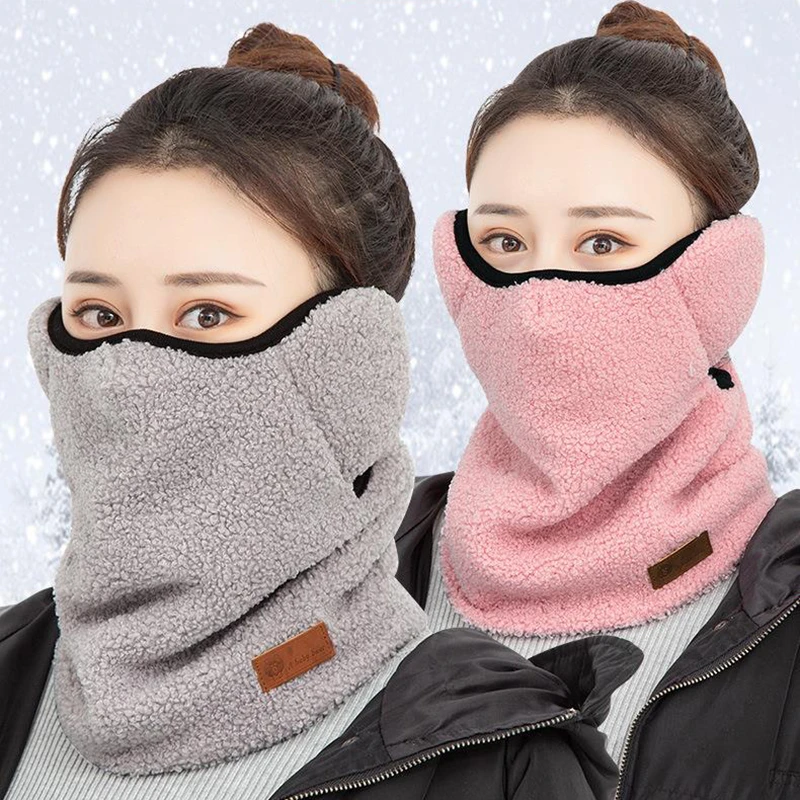 Women Winter Scarf Mask Coral Fleece Cap Outdoor Sports Cycling ...