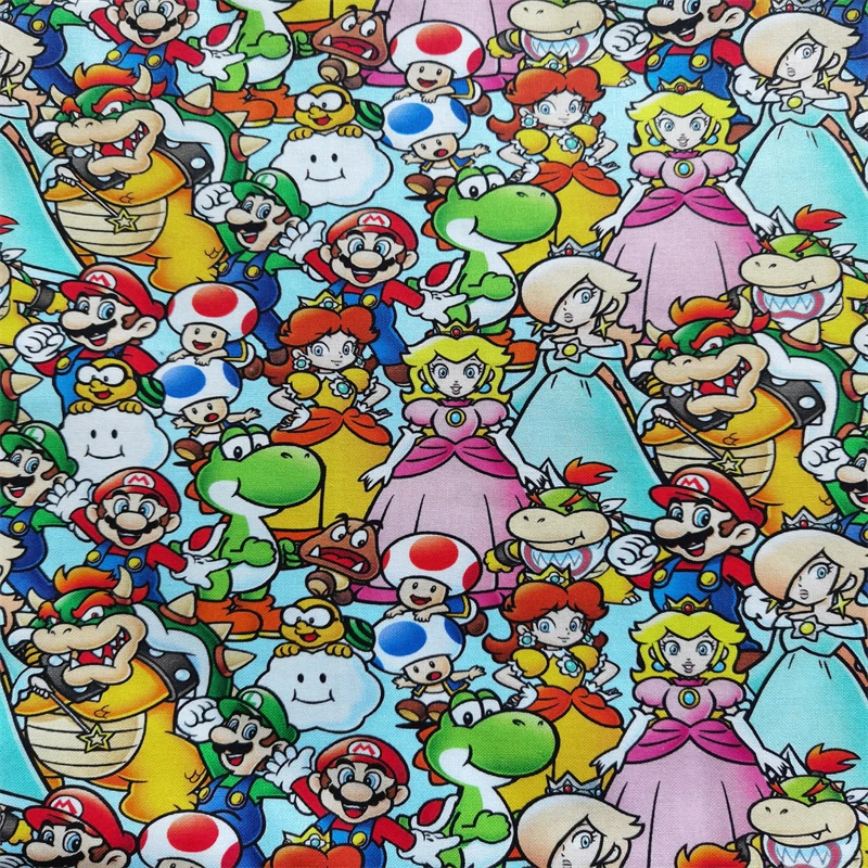 Cartoon Game Super Mario Bros Mint Green 100 Cotton Fabric DIY ...