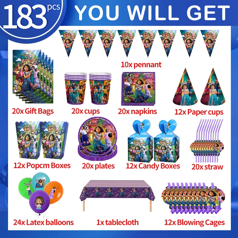 Juego de vajilla de Disney Encanto para fiesta de cumpleaños, platos de papel, vasos ...