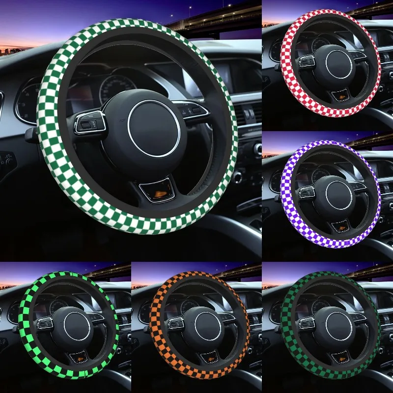 White-And-Cadmium-Green-Checkerboard-Auto-Car-Steering-Wheel-Cover ...