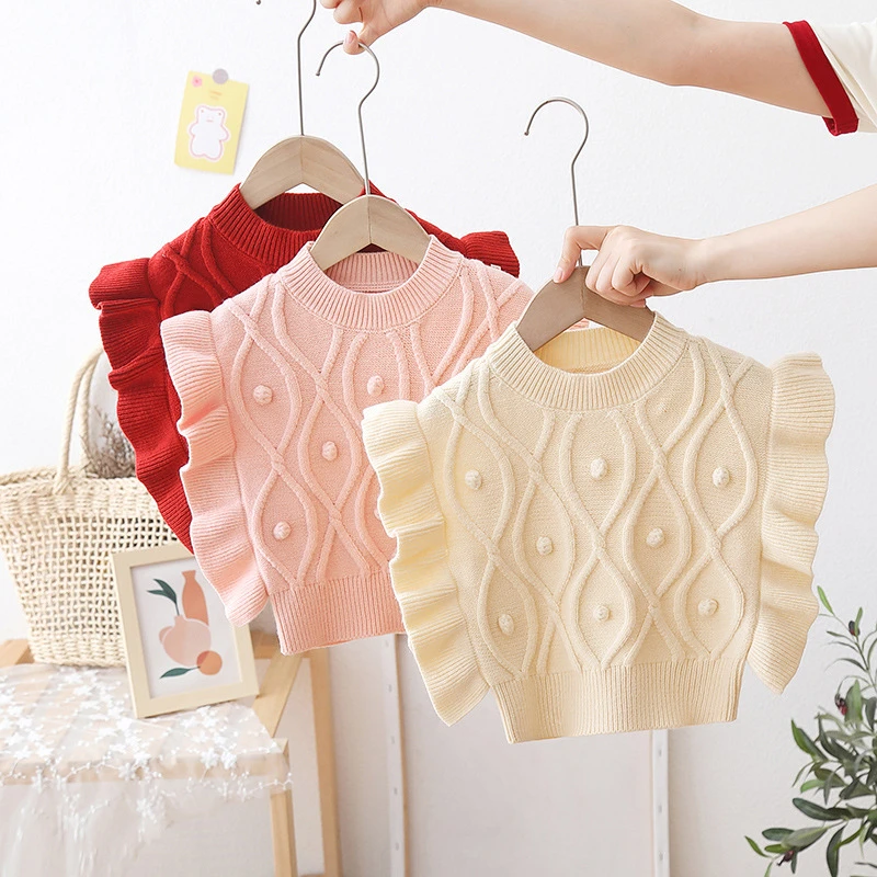 Spring Autumn Kids Knitted Vest Girls Knitted Ruffles Vests Sleeveless ...