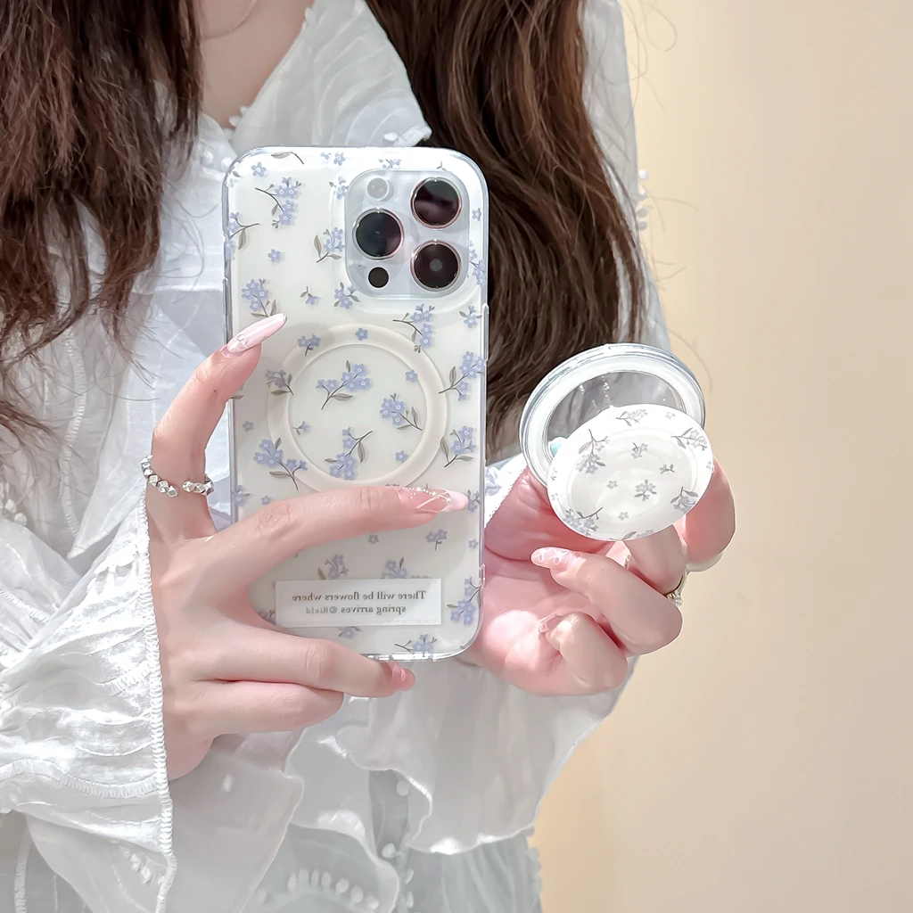 Ins-Stylish-Full-Screen-Blue-Flowers-Magnetic-Wireless-Charging-With ...