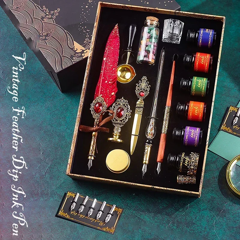 European-Style-Quill-Pens-Set-With-Ink-New-Retro-Dipping-Quill-Pen ...