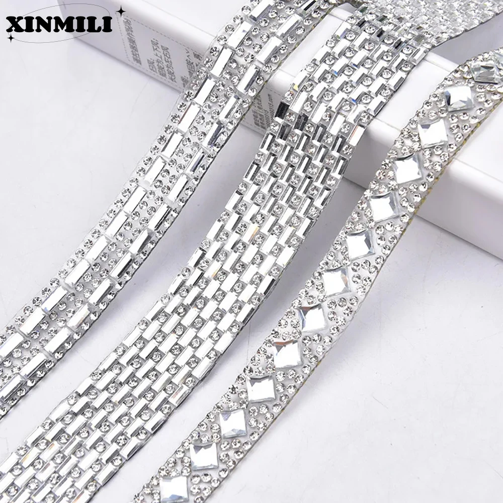 2-Yard-Multiple-Hot-Fix-Strass-Trim-Clear-Crystal-Ribbon-Strass-Chain ...