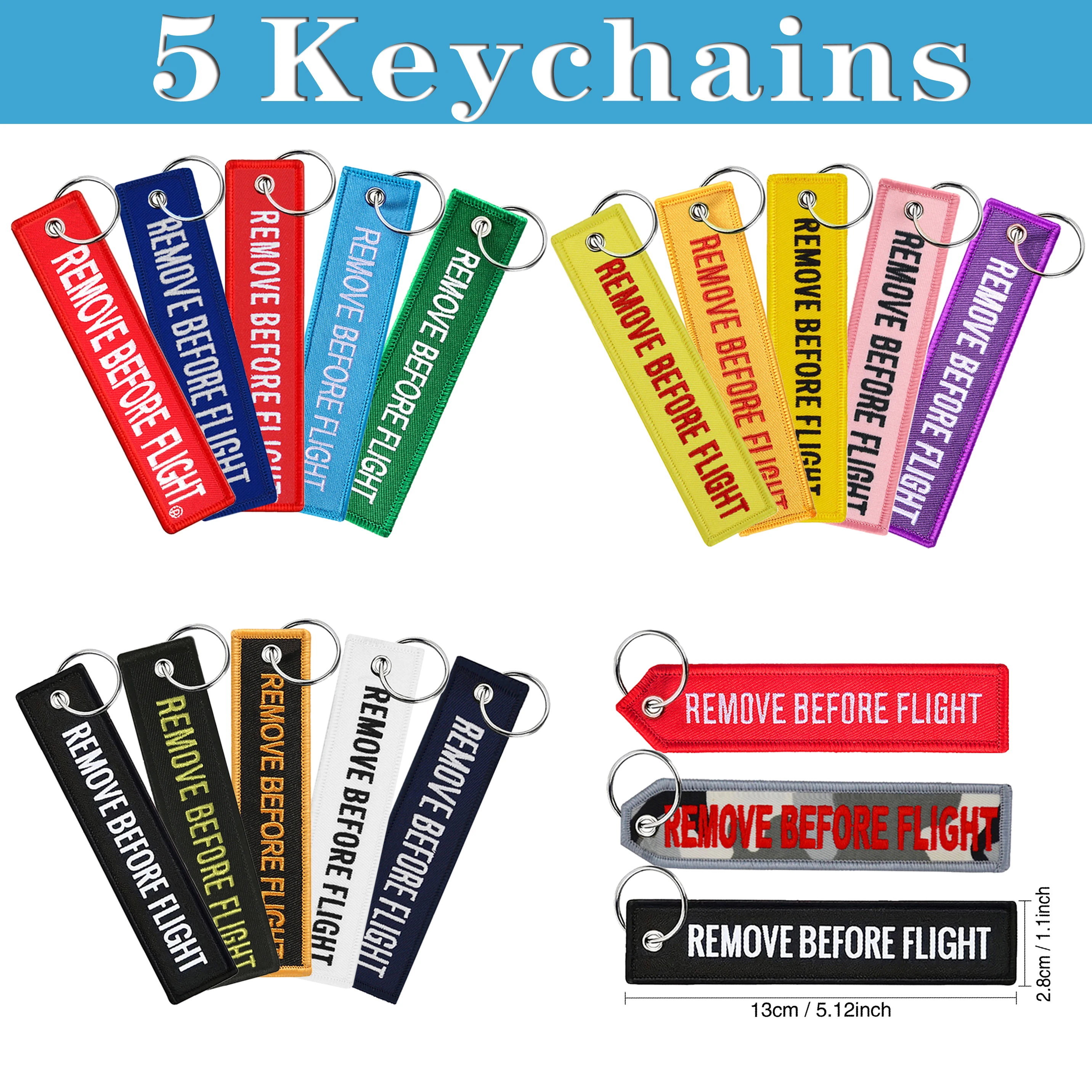 5Pcs-Remove-Before-Flight-Tags-Keychain-Keyring-Rectangle-Polyester ...