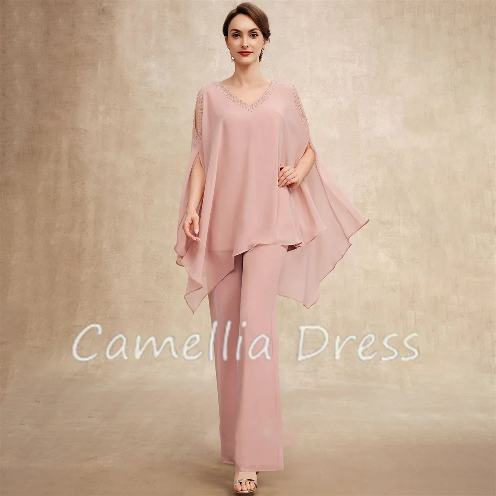 New-V-Neck-Mother-Of-The-Bride-Dress-Pantsuit-Separates-A-Line-Beading ...