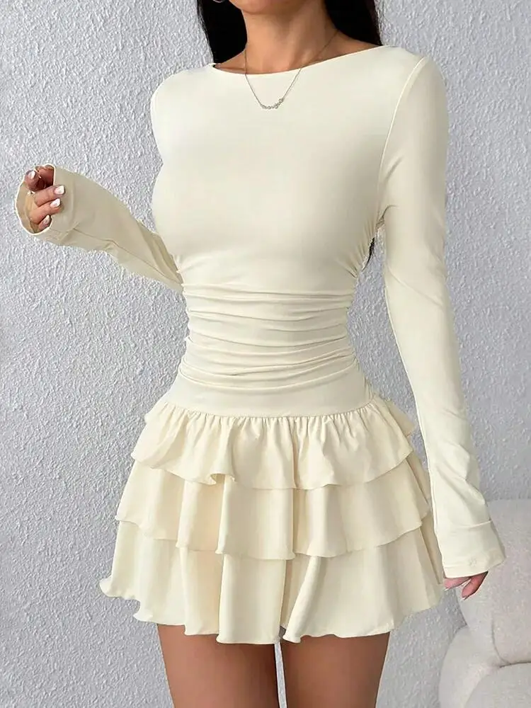 Autumn Bodycon Dress Women Solid Color Slim Fit Mini Dress Elegant ...