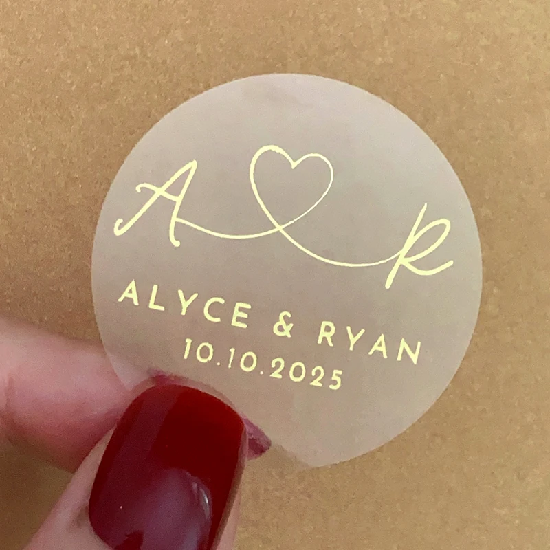Personalized-Wedding-Transparent-Stickers-With-Foil-Custom-Gold-Sticker ...