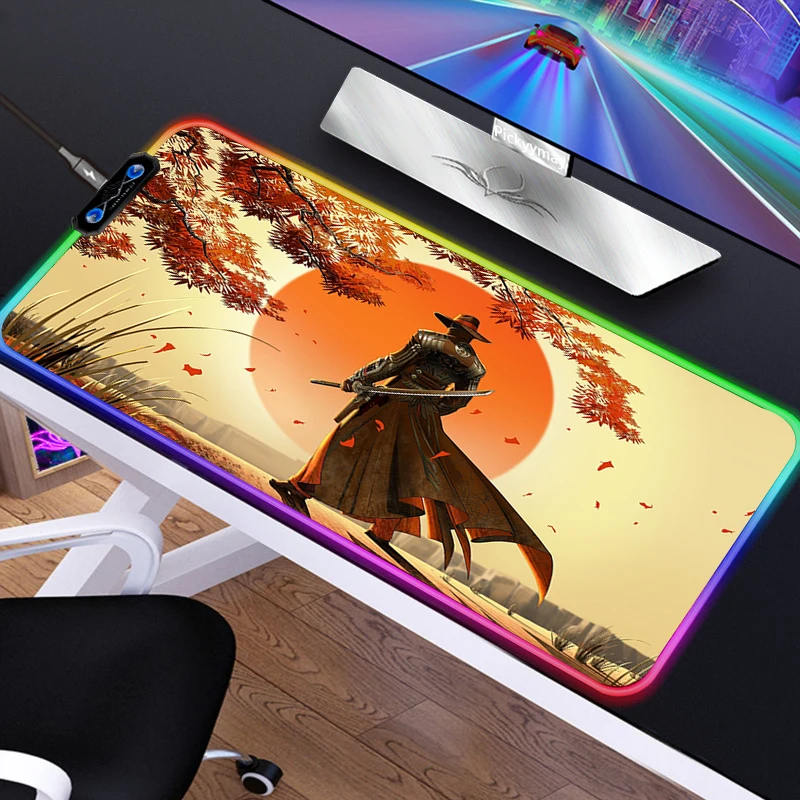 Japan Samurai Cherry Blossom Flower Design Rgb Large Gaming Anime Mouse ...