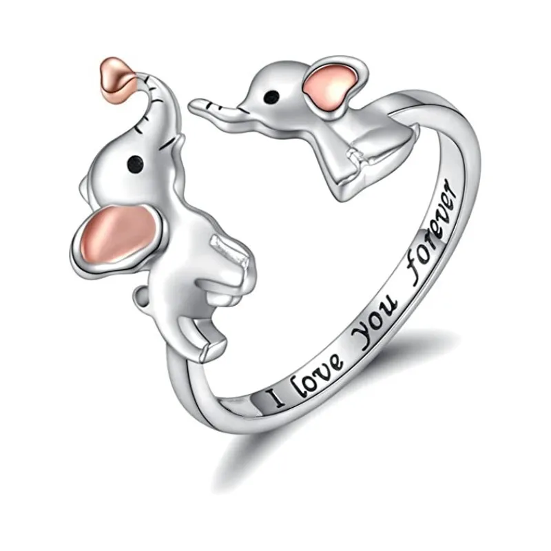 Cute-Elephant-Mother-And-Son-Finger-Rings-Love-Heart-Zircon-Flower-Deco ...