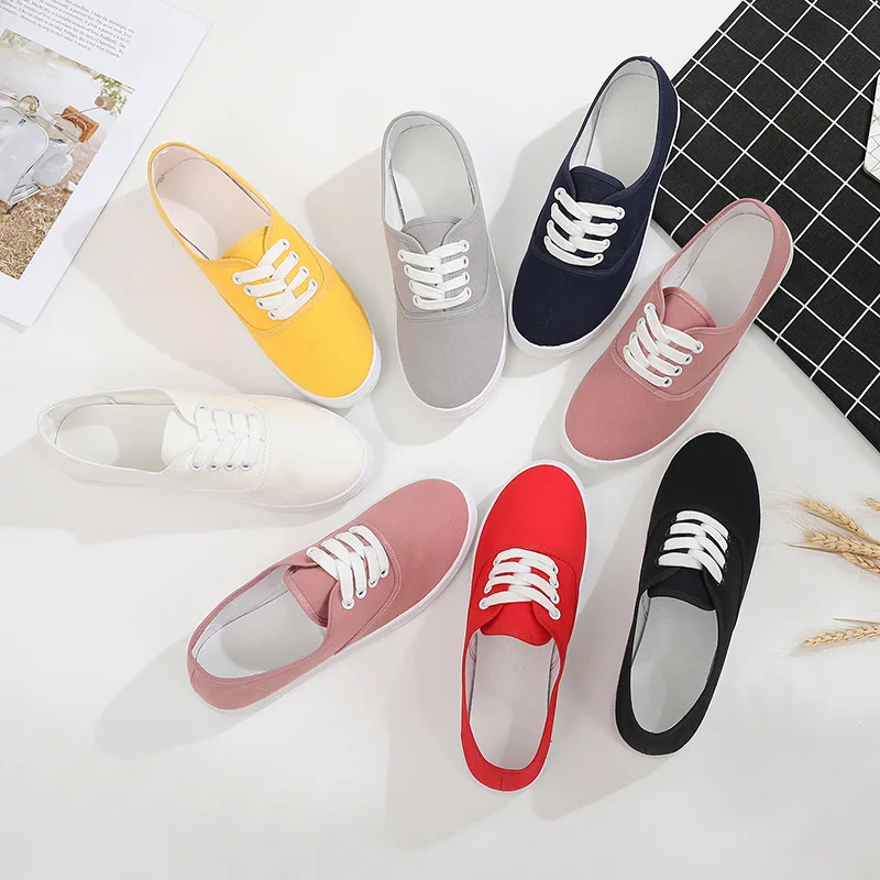 Women Canvas Korean Flat Shoes | White Canvas Shoes Women | Canvas ...