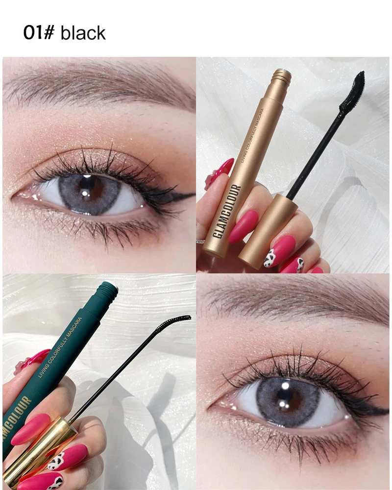 Máscara de pestañas delgada de 4 colores, resistente al agua, rizador de pestañas, volumen de ...