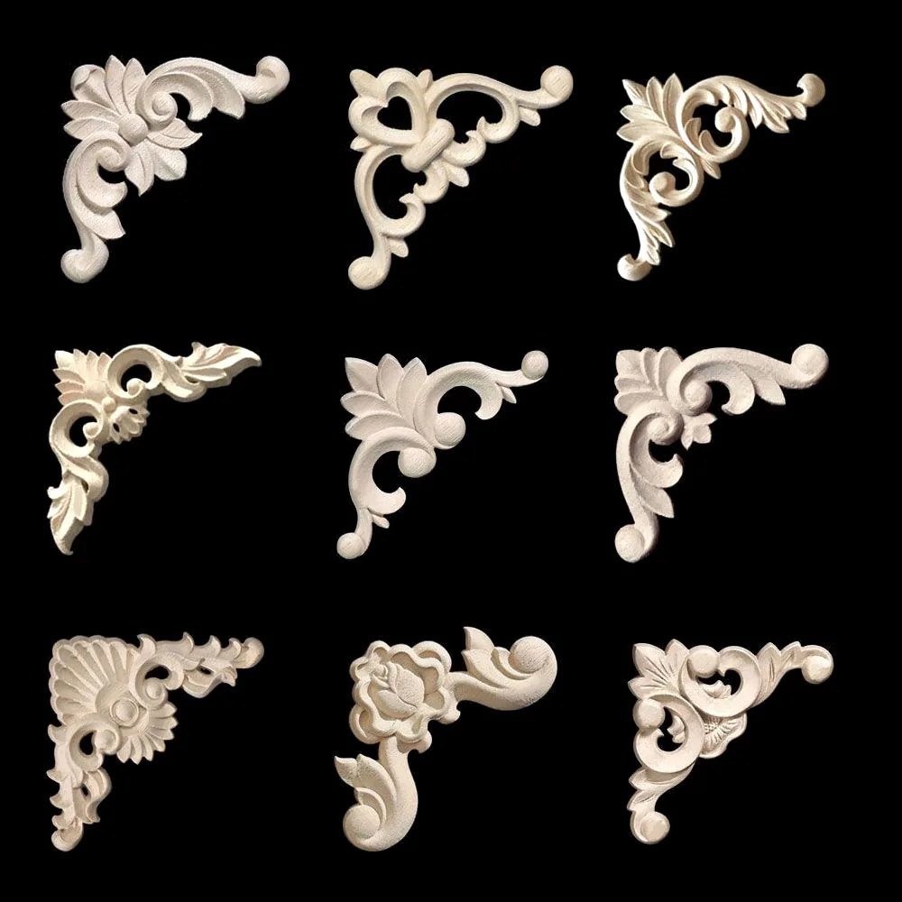 Unpainted-Wood-Carved-Decal-Corner-Onlay-Floral-Appliques-for-Furniture ...