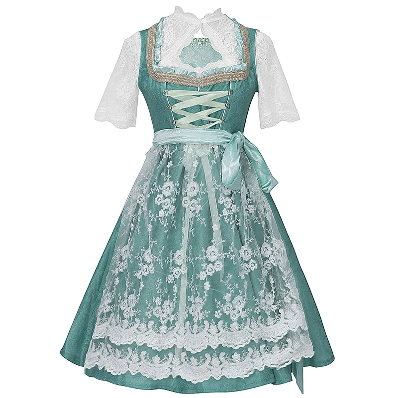 S-2XL Deluxe Dirndl Oktoberfest Costume Bavarian Girl Lace Up Fraulein ...