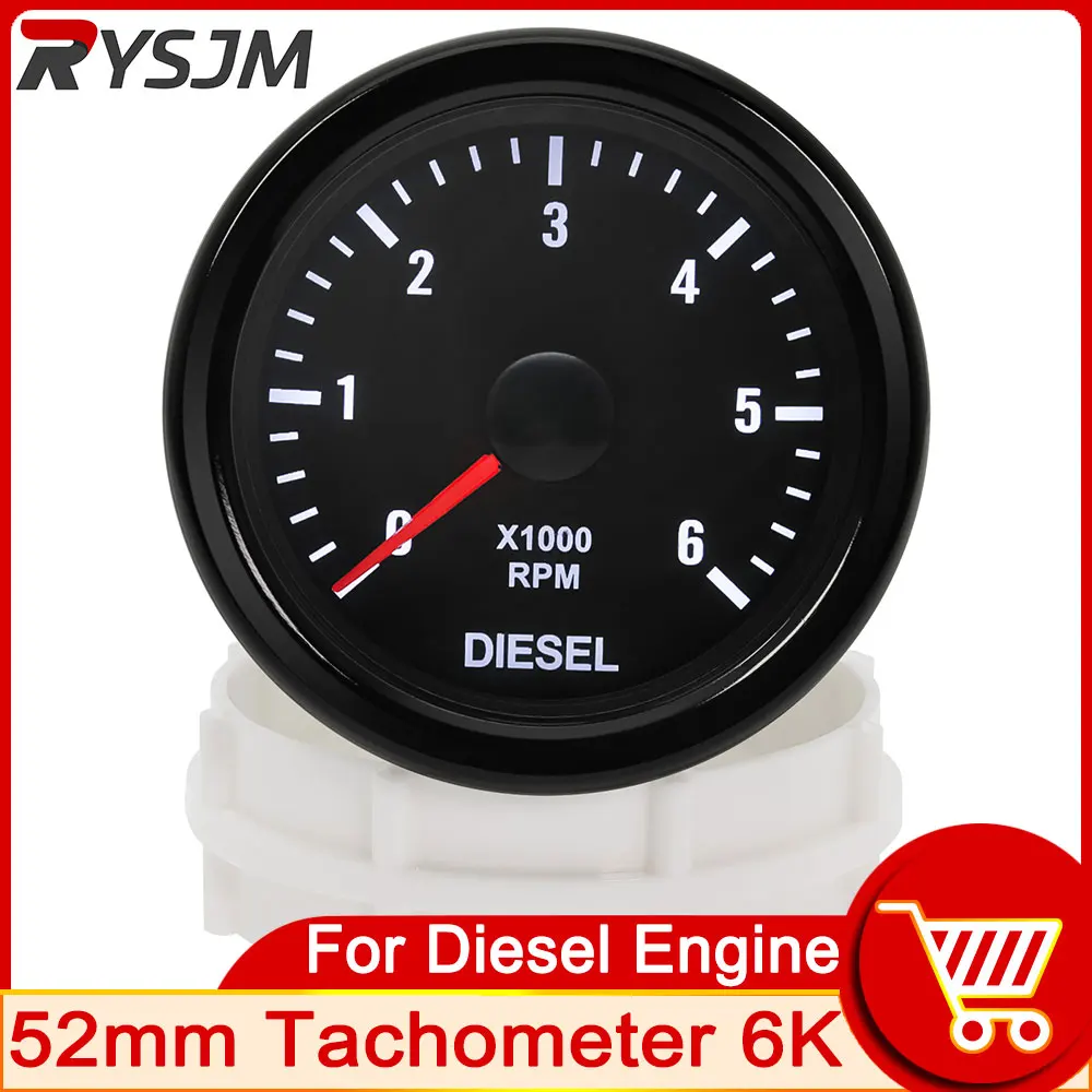 AD-52mm-0-6000-RPM-Meter-White-Electrical-Tachometer-Gauge-For-Diesel ...